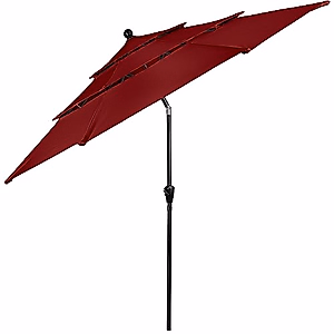 Pure Garden 10 ft Patio Umbrella - 3-Tiered Sunshade with Push Button Tilt and Easy-Open Crank - Outdoor Umbrella for Deck, Yard, or Pool (Red)
