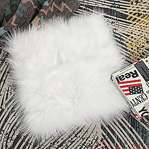 Sibba Faux Fur Area Rugs Chair Pad 12 inch Small Square Cover Seat Fuzzy Cushion Carpet Mat Soft Fluffy Rug Couch for Living Bedroom Sofa Photographing Background Decor
