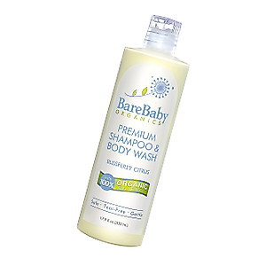 BareBaby Organics Organic Baby Shampoo & Body Wash with Aloe, Cucumber, Citrus Essential Oils – Safe, Gentle, Tear Free – Eczema Friendly – Paraben, Dye, Gluten, and Sulfate Free – 17.9 oz