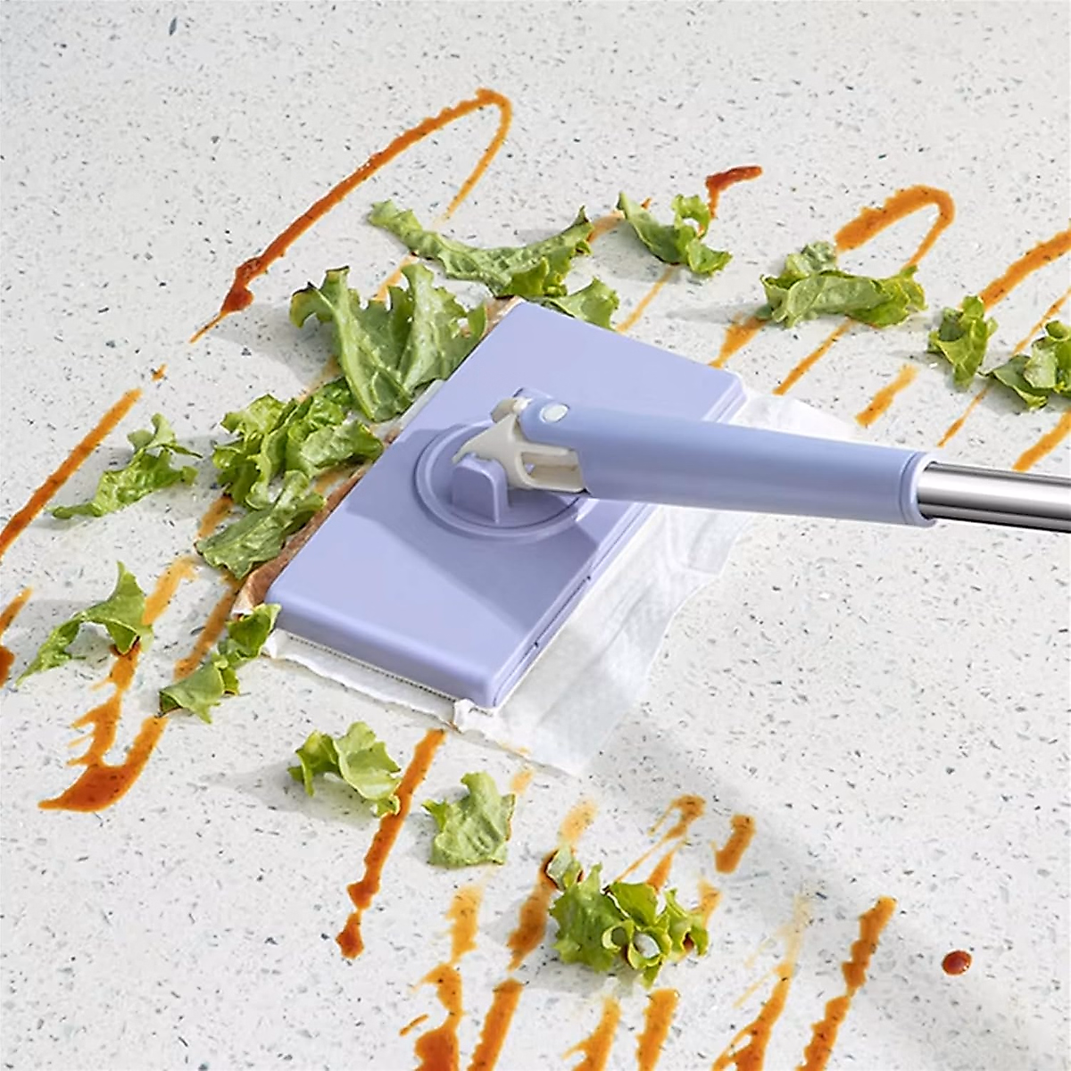 Automatic Cloth Changing Mini Mop, 2025 New Hands-Free Mini Mop with 360°Rotating Head, Portable Push-Pull Handle Design for Bathroom, Kitchen (Purple, 27.9in /71cm)