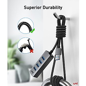 uni USB Hub 4-Port USB Splitter 4FT, High-Speed Portable Aluminum USB 3.0 Hub Compatible with PC, Laptops, Mouse, Keyboard, Flash Drive, Mobile HDD, Car, and More.