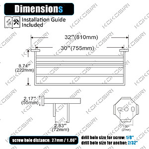 KOKOSIRI Towel Rack 32-Inch Bathroom Towel Shelves with Double Towel Bars SUS304 Stainless Steel Wall Mounted, Brushed Nickel B6003BR-L32