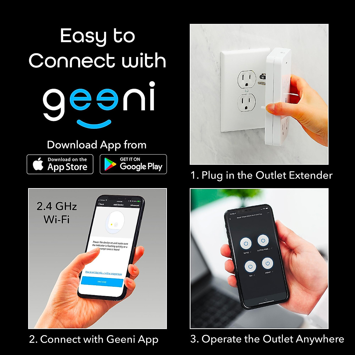 Geeni Smart Wi-Fi 4 Outlet Plug with Surge Protection, – No Hub Required – Compatible with Alexa, Google Home, White – 1-Pack