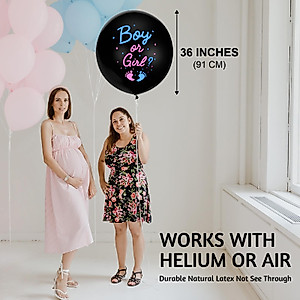 BLOOMWIN 2pcs Black Gender Reveal Balloons 36“ with Heart Confetti, Baby Boy and Girl Large Foil Balloons, Boy or Girl Gender Reveal Decorations Kit Baby Shower Pink and Blue