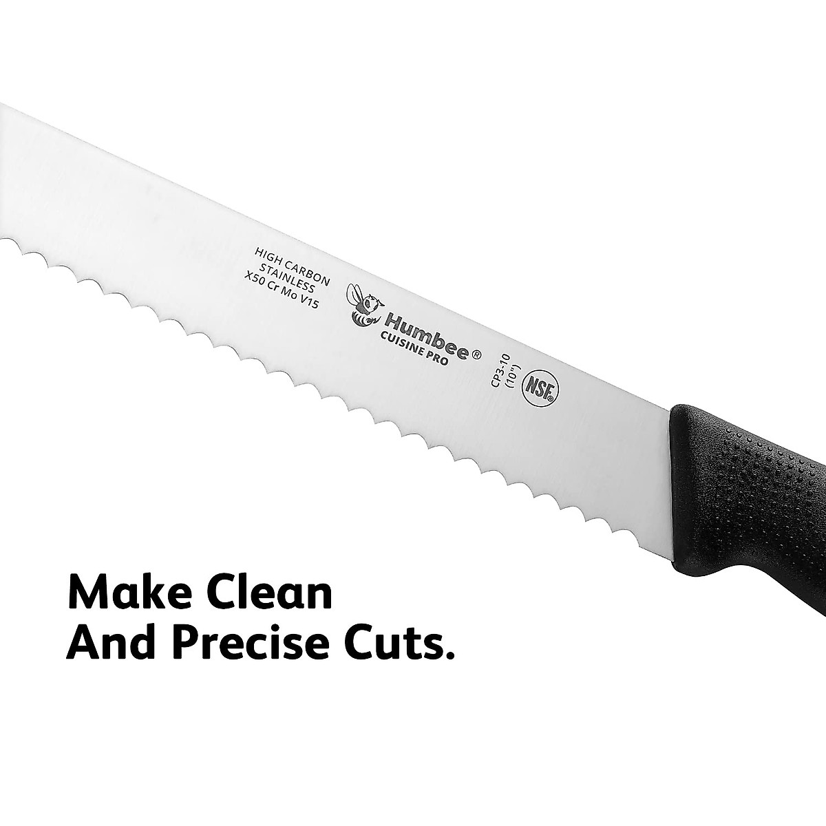 HUMBEE Cusine Pro, 10 inch Bread Knife, Serrated Knife Wave Razor-Sharp Blade Comfortable Grip Dishwasher Safe, NSF Certified