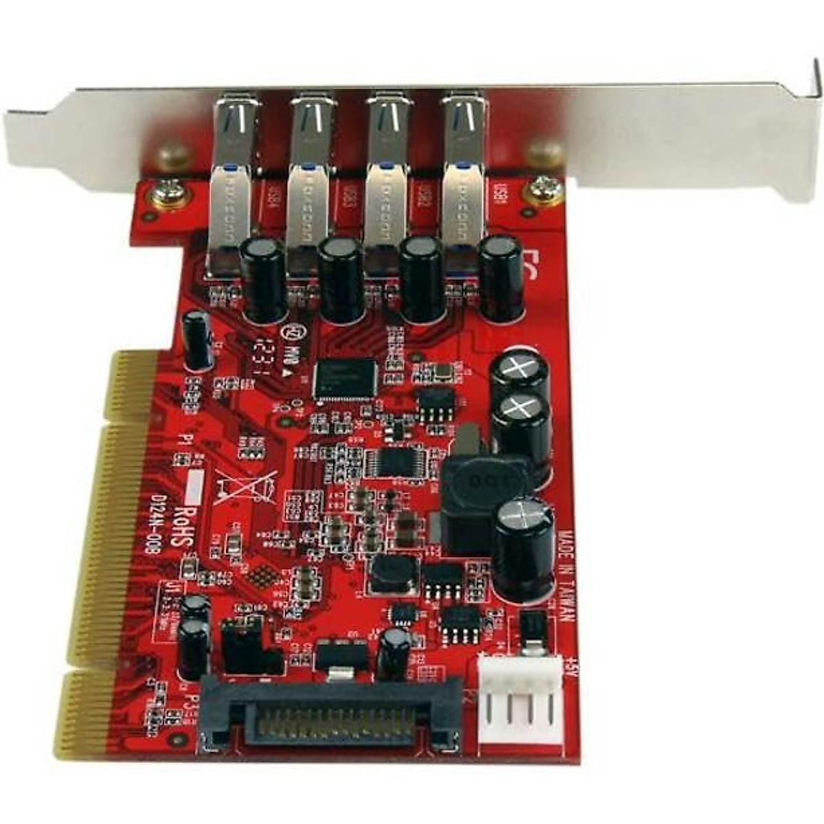 StarTech.com 4 Port PCI SuperSpeed USB 3.0 Adapter Card with SATA/SP4 Power, Quad Port PCI USB-A 3.0 (5Gbps) Controller Card, Red, Windows Only , TAA (PCIUSB3S4)