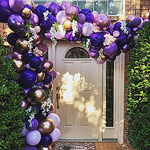 BBeitoo 73Pack Purple and Gold Balloon Arch Kit 12inch Dark Purple Gold White Balloons Metallic Purple Gold Balloons for Purple and Gold Party Decorations