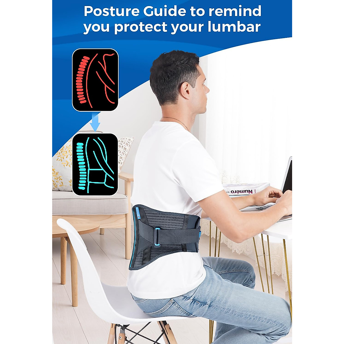 Back Brace for Lower Back Pain,Back Support W/Lumbar Pad for Men Women Herniated Disc,Sciatica,Scoliosis,Waist Pain Relief Lumbar Support Belt for heavy lifting(Gray/Blue,S/M Fit Belly 23.5"-29.5")