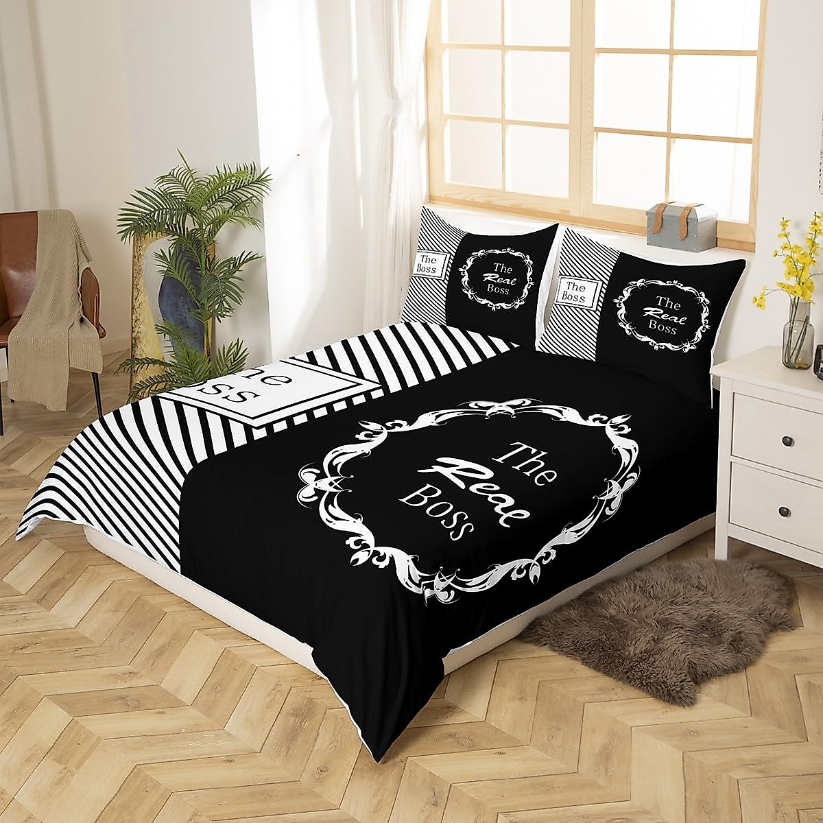 The Boss The Real Boss Couple Bedding Set Full Ultra Soft Adult Couple Duvet Cover 3 Pieces Romantic Simple Style Couple Bedspread with Zipper Ties with 1 Duvet Cover + 2 Pillowcases, No Comforter
