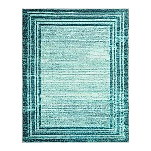 Lahome Abstract Teal Bedroom Rug 8x10,Washable Modern 8x10 Area Rugs for Living Room Non-Slip,Low-Pile Soft Dining Room Carpet Minimalist Bordered Rug Indoor Large