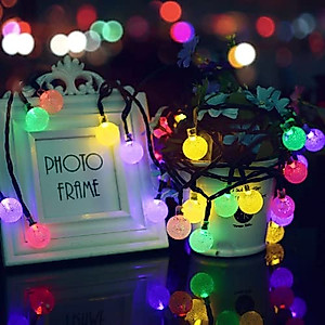 Bollengold Solar Outdoor String Lights 60LED Crystal Globe Lights 8 Mode 8M/26Ft Indoor/Outdoor Solar String Lights Waterproof for Garden Patio Yard Home Festival Party Wedding(Multi-Coloured)