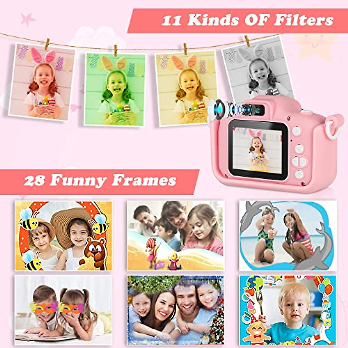Kids Camera,HD Digital Video Camera with Protective Silicone Cover, Children Toys for 3 4 5 6 7 8 9 Year Old Boys/Girls,Selfie Camera for Kids,3-12 Year Old Birthday Gifts with 32GB SD Card