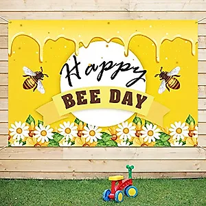 PAKBOOM Happy Bee Day Backdrop Banner Background - Bumble Bee Birthday Decorations Party Supplies for Boys Girls - 3.9 x 5.9ft