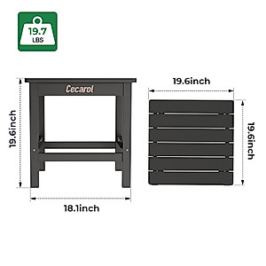 Cecarol Adirondack Side Table, 19.6" Square Oversized Outdoor Side Table, Fade-Resistant and Weather Resistant End Table, Poly Resin Plastic Table for Porch, Patio, Seaside, Black-OST01