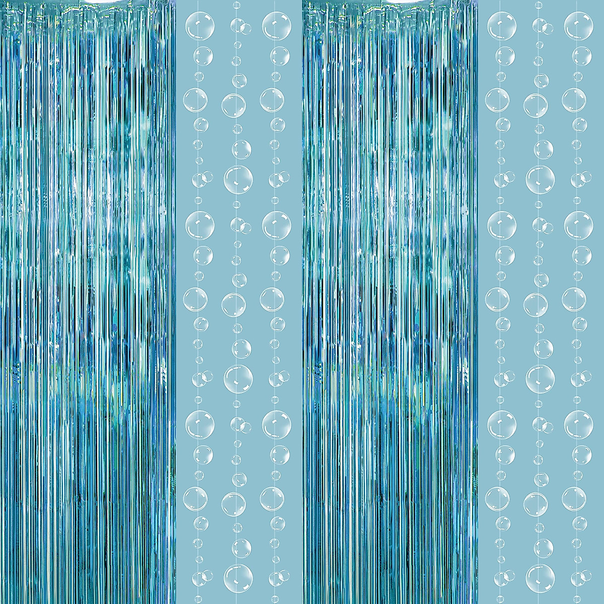 Decor365 Under The Sea Party Decorations Pool OceanTheme Tinsel Foil Fringe Curtain Backdrop Hanging Bubble Garlands Little Mermaid Birthday Baby Shower Kids Beach Party Supplies