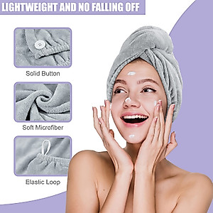 Poyday Microfiber Hair Towel Drying Wrap: 2Pack Head Dry Towel Twist Drying Turban Anti Frizz Long Quick Rapid Absorbent Women Wet Plopping Curly Hair Towel Twisty for Girls Kids Button(Gray/Purple)