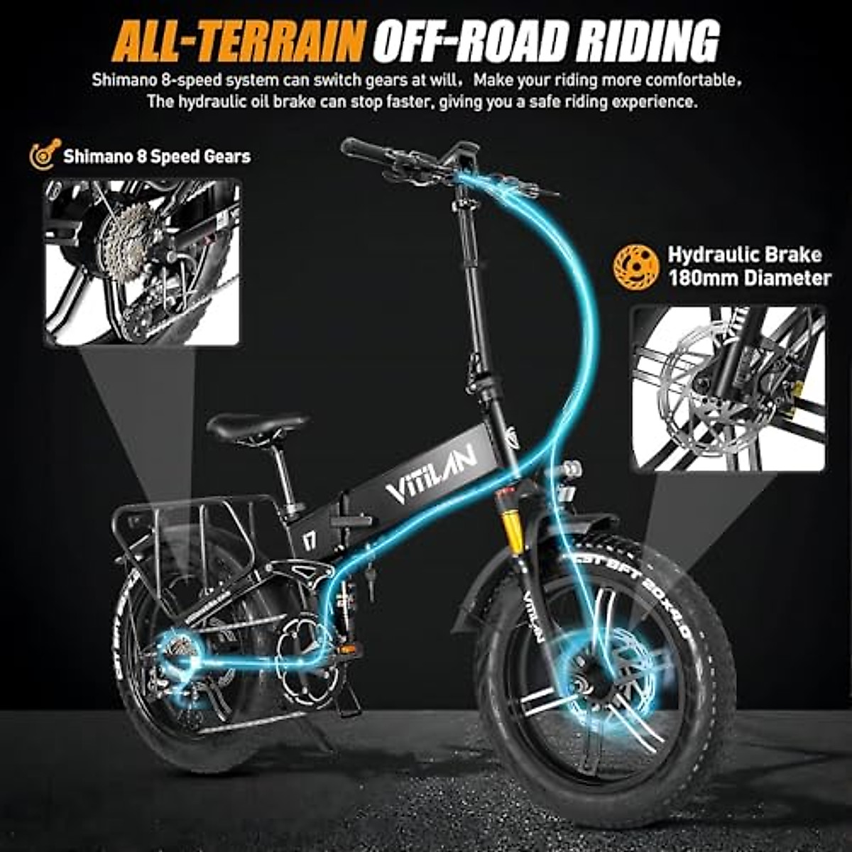 VITILAN i7 Pro Electric Bike Adults Folding 750W BAFANG Motor Fat Tire Ebike Removable 16AH Lg Cell Battery Full Suspension Electric Bicycle Shimano 8-Speed