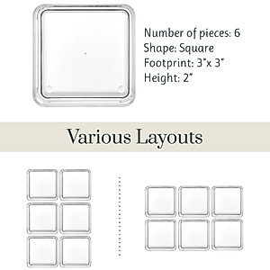STORi SimpleSort 6-Piece Stackable Clear Drawer Organizer Set | 3" x 3" x 2" Square Trays | Small Makeup Vanity Storage Bins and Office Desk Drawer Dividers | Made in USA