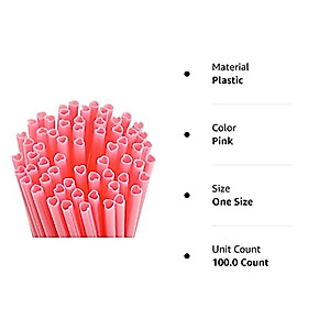 100 Pieces Valentine Straws Heart Shaped Pink Straws Plastic Disposable Drinking Cute Straw Drinking Coffee Milk Straw Valentine Party Favors for Bridal Shower Wedding Supplies (100 Pieces)