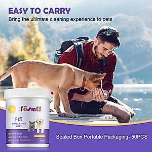 OUYOFI Teeth Cleaning Finger Wipes for Dogs & Cats, Reduces Tartar & Freshens Breath Finger Wipes，Natural Mild Ingredients,Disposable Pet Teeth Clean Finger Wipes-50PCS