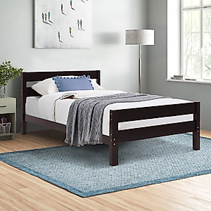 windaze Twin Bed, Wood Frame with Headboard and Footboard for Children Teens Adults, Twin Platform Slat Support No Box Spring Needed, Espresso