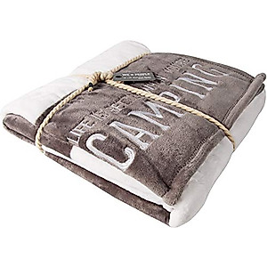 Pavilion Gift Company Life is Better When You're Camping-Gray & White Super Soft 50 x 60 Inch Striped Throw Embroidered Text 50" x 60" Royal Plush Blanket, Grey
