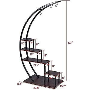 GDLF5 Tier Metal Plant Stand Creative Half Moon Shape Ladder Flower Pot Stand Rack for Home Patio Lawn Garden Balcony Holder Black (1 Pack)