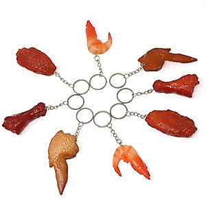 Honbay 8PCS Imitation Food Keychain Artificial Fake Chicken Leg Chicken Wing Shrimp Pendant Keyring Faux Food Key Fob PVC Key Chain Car Key Holder Key Rings Backpack Christmas Tree Hanging Ornament