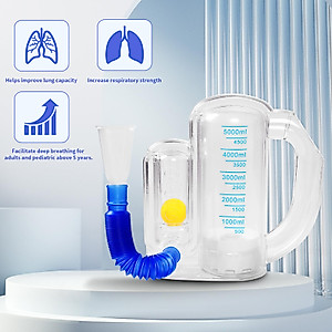 Incentive Spirometer (BLUE-001),Deep Breathing Trainer for Adults,Breathing Exercise Device for Lungs,5000ml Capacity Measurement with Flow Indicator
