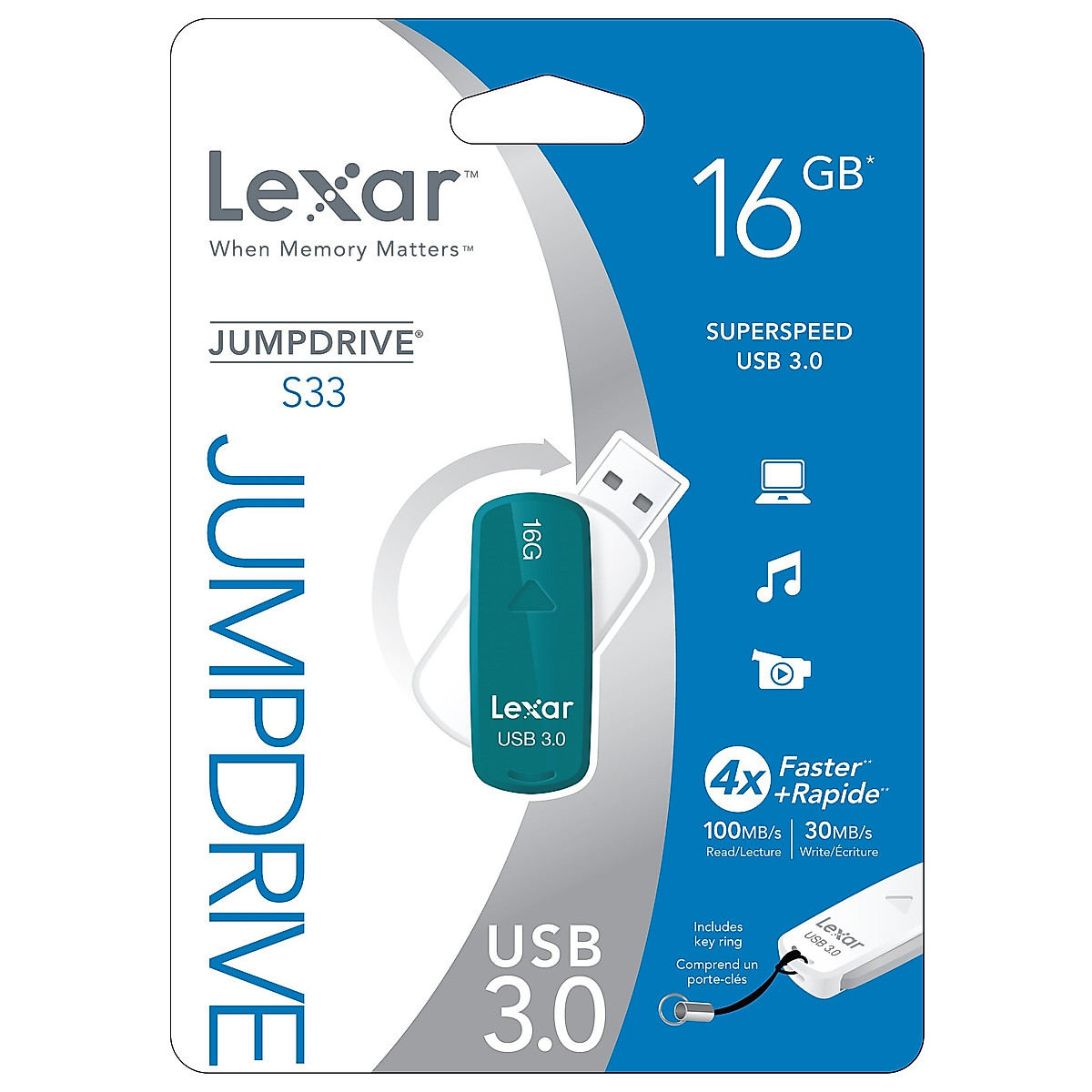 Lexar JumpDrive S33 16GB USB 3.0 Flash Drive LJDS33-16GASBNA (Teal)