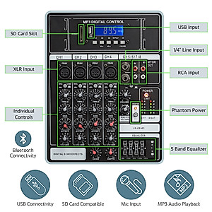 Knox Gear Dual Speaker and Mixer Set–Portable 8” 300 Watt DJ PA System with Wired Microphone & Tripod Stands, Amplifier, Bluetooth, USB, SD, 1/4” Line RCA, XLR Inputs, Ideal for a party or event