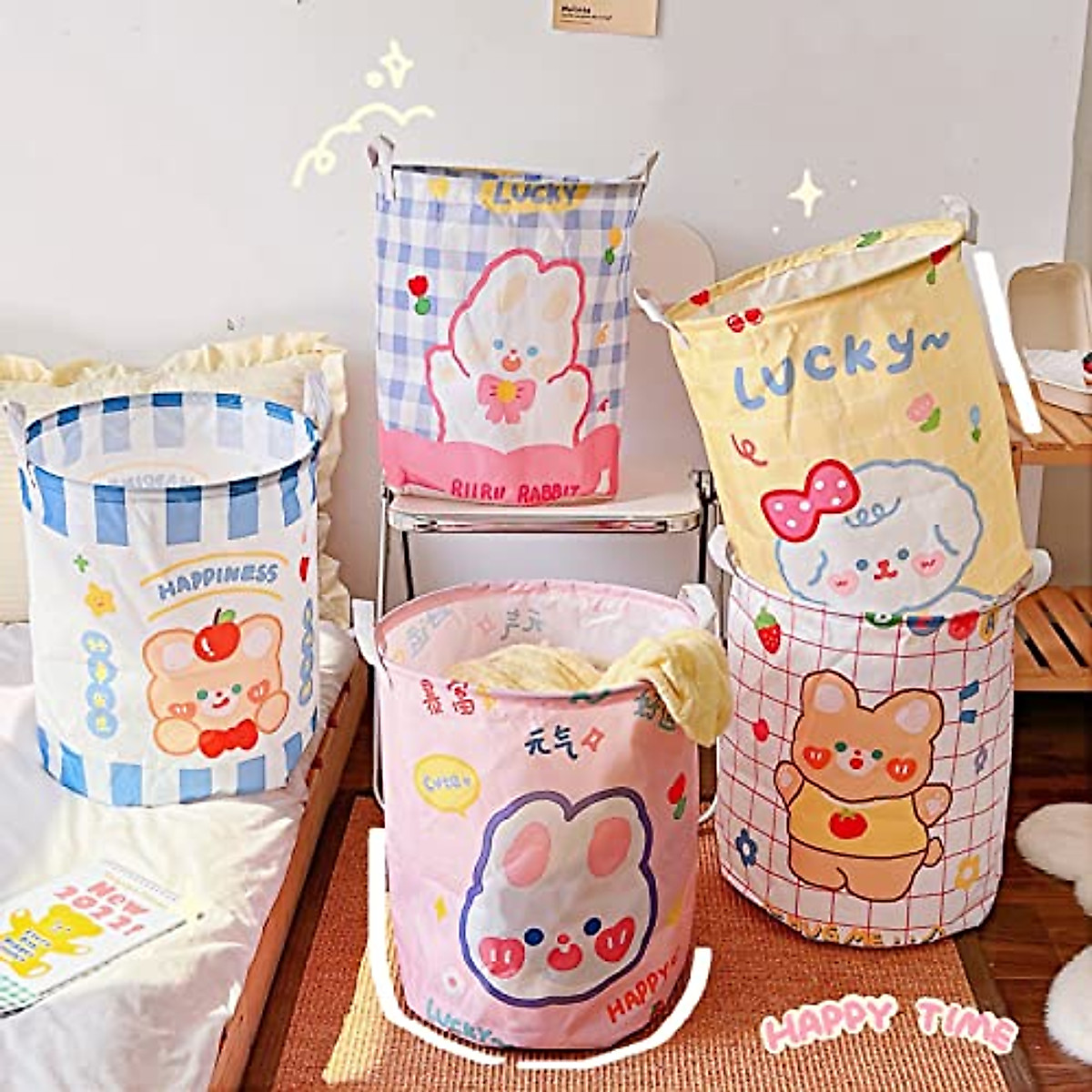 Tuelaly Kawaiis Laundry Basket Cute Cartoon Bunny Bear Storage Basket Kawaiis Stuffs Kawaiis Accessories Purple