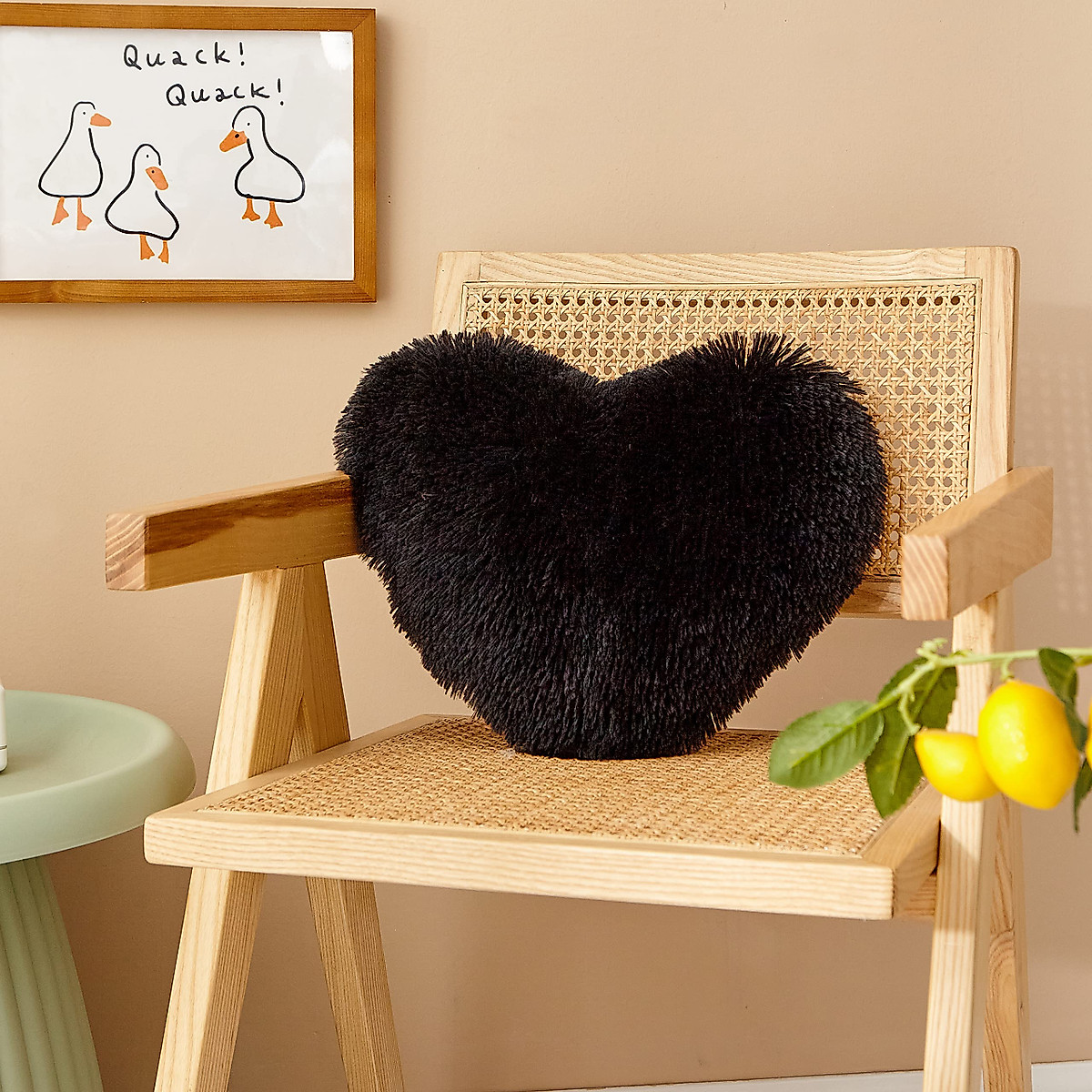 MOOWOO Black Fluffy Heart Pillow, Faux Fur Throw Pillow,Sherpa Plush Fluffy, Cute Soft Throw Cushion, Valentines Day,Thanks Giving Days,Christmas Day Decorative for Home Bed Couch (Black)