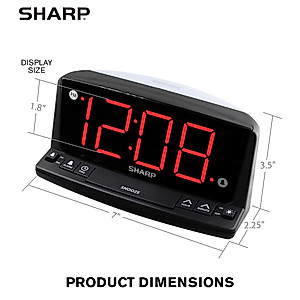 SHARP LED Digital Alarm Clock – Simple Operation - Easy to See Large Numbers, Built in Night Light, Loud Beep Alarm with Snooze, Bright Big Red Digit Display