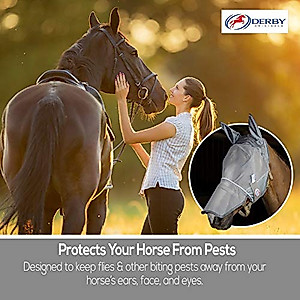 Derby Originals Reflective Mesh Fly Mask with 1 Year Warranty Includes Ears and Nose Cover,Summer Blue,Large (Full/Average),72-7109SB-L