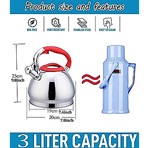 Stovetop Tea Kettle Whistling Teapot Tea Kettle Stainless Steel Whistling Kettle 3L Hot Water Boiler Kettle Kitchen Stovetop Hot Kettle Tea Kettle Teapot Stove Top Kettle Tea Pot ( Color : Red , Size