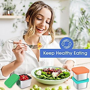 6Pack Stainless Steel Snack Containers, 6oz 304 Stainless Steel Metal Sauce Food Storage Box Containers with Silicone Lids, Reusable Small Portable Leak Proof Food Lunch Boxes Set, Easy Open