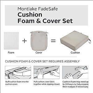 Classic Accessories Montlake FadeSafe Water-Resistant 72 x 21 x 3 Inch Outdoor Chaise Lounge Cushion, Patio Furniture Cushion, Heather Grey, Chaise Lounge Cushions Outdoor, Lounge Chair Cushion
