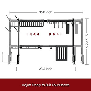 Sakugi Over The Sink Dish Drying Rack - Large Drying Rack w/Adjustable Length 23.6"-35.0", Space-Saving Dish Rack for Kitchen Counter, Multifunctional Stainless Steel 2-Tier Dish Drying Rack, Black