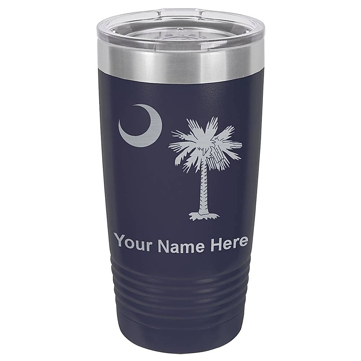 LaserGram 20oz Vacuum Insulated Tumbler Mug, Flag of South Carolina, Personalized Engraving Included (Navy Blue)