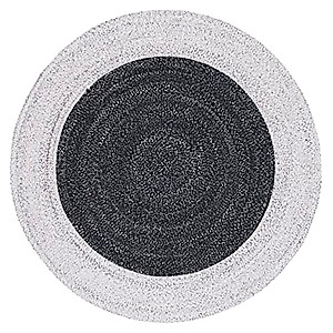Safavieh Braided Collection 4' x 4' Round Black/Light Grey BRD803F Handmade Country Farmhouse Area Rug