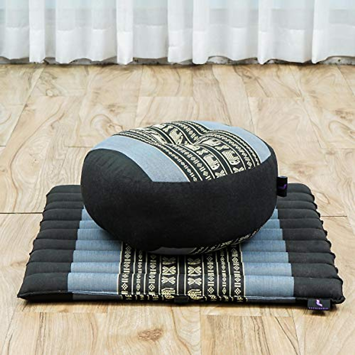 Leewadee Meditation Cushion Set – 1 Small Zafu Yoga Pillow and 1 Small Roll-Up Zabuton Mat Filled with Kapok, Blue