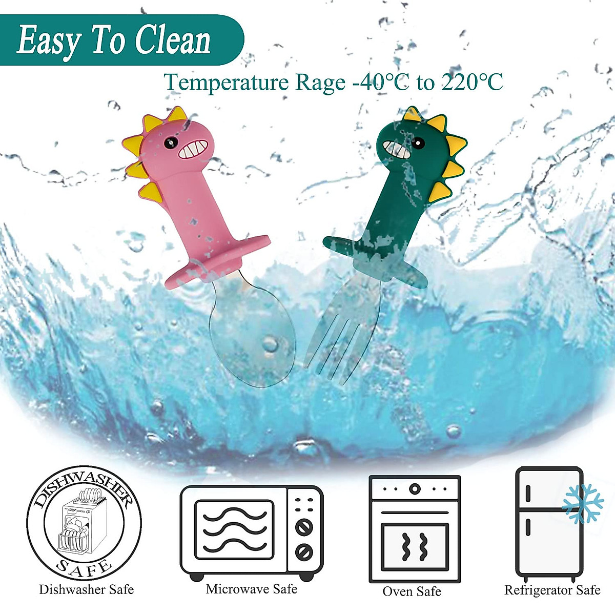 NICINGU Toddler Utensils,Baby Spoons Fork Sets,Kids Silverware with Silicone Handle,Dinosaur Toddler Spoons Forks-Blue