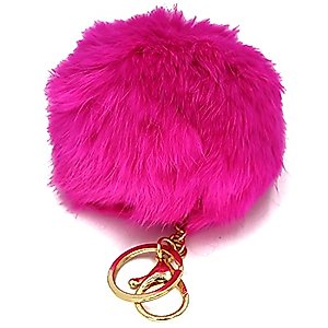 Miraclekoo Cute Rabbit Fur Ball Pom Pom Key Chain Rose Fluffy Keychain with Plush for Car Key Ring or Handbag Bag Decoration