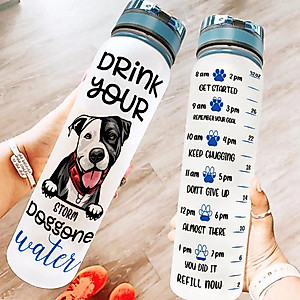 Personalized Dog Lover Water Tracker Bottle Drink Your Dog Gone Water Funny Birthday Gift For Dog Mom, Dog Lovers, Dog Owner 32 oz Motivational Water Bottle with Time Marker Leak-proof BPA Free