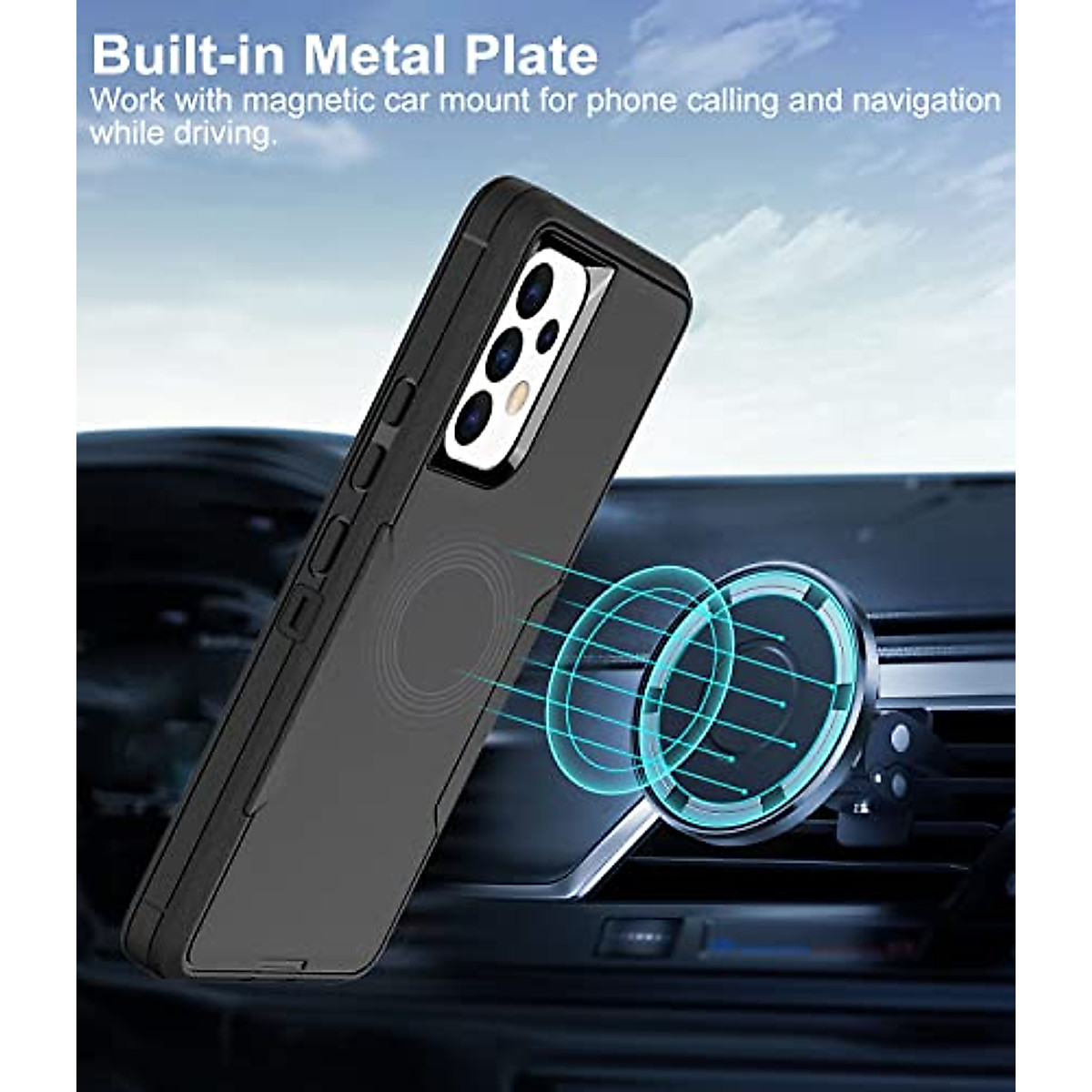 Dahkoiz for Samsung Galaxy A53 5G Case, with Tempered Glass Screen Protector and Dust-Proof Port Cover, Full Body Protection Durable Rubber Phone Case for Samsung Galaxy A53 5G UW, Black