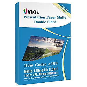 Uinkit 100 sheets Presentation Paper Matte 11x17 Double Sided 35 lb Photo 11 x 17 2 Sides Brochure Photos Picture Poster Playbill Flyer 6.5 Mil Double-Sided for laser and Inkjet Printers