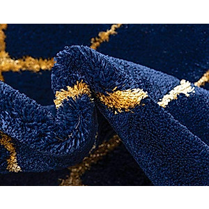 Unique Loom Glam Collection Geometric, Trellis, Metallics, Modern, Chic Area Rug, 4 ft 0 in x 6 ft 0 in, Navy Blue/Gold