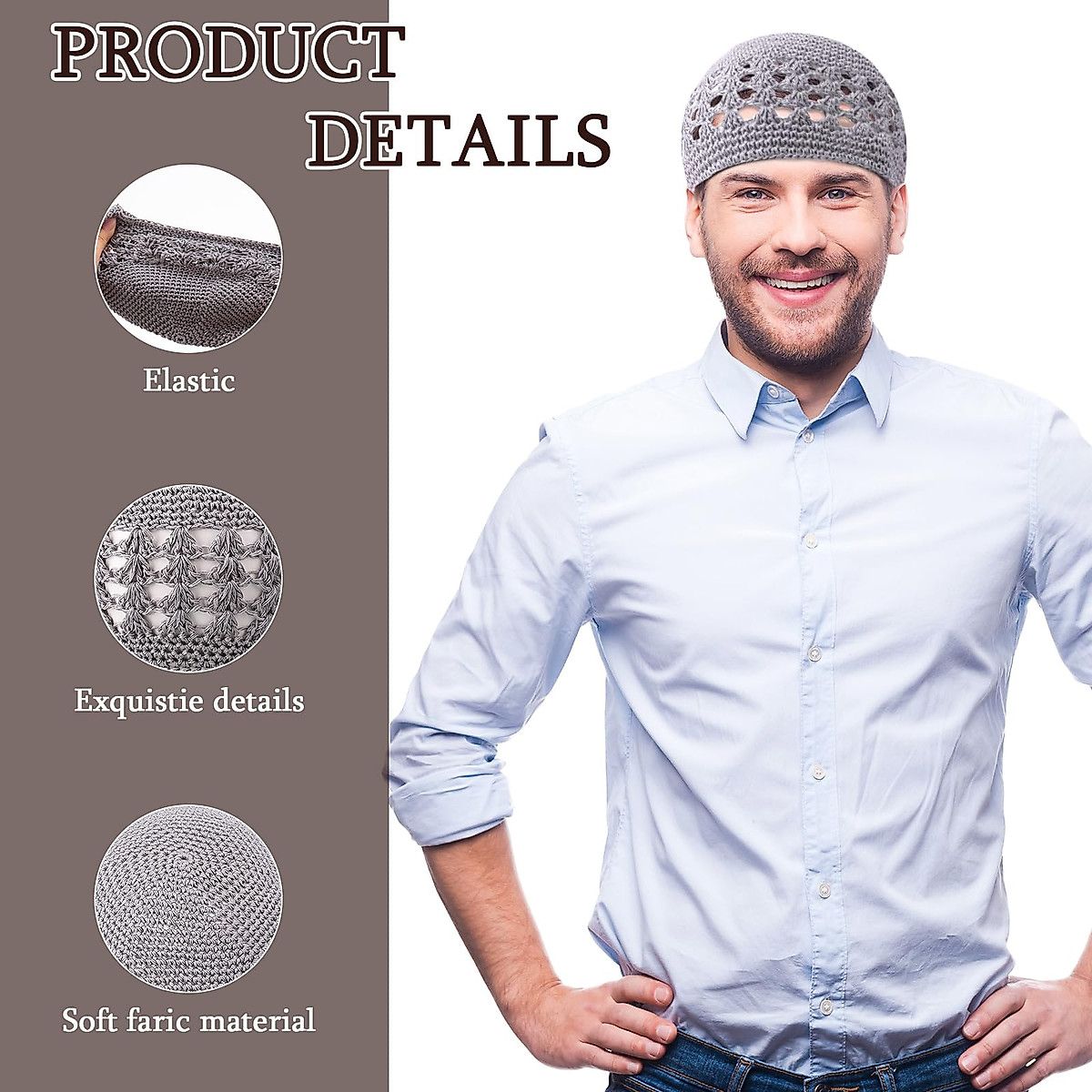 Suhine 20 Pcs Kufi Knit Hats Crochet Beanie Skull Caps Knitted Stretchy Crochet Hat Skull Cap for Muslim Men, 20 Colors