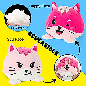 Reversible Cat Plushie Cute Stuffed Animals Flip Baby Super Soft Plush Toy Show Your Happy Sad Mad Angry Mood Without Saying a Word